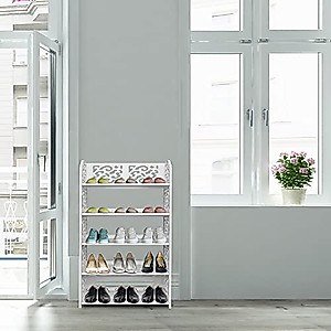 DESIGNSCAPE3D 5 Tiers Shoe Rack, Carved Wood-Plastic Board, White