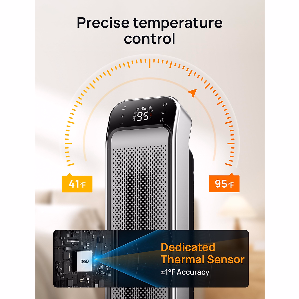 Dreo Space Heater, 24" 11ft/s Fast Quiet Heating Portable Electric Heater with Remote, 3 Modes, Overheating & Tip-Over Protection, Oscillating Ceramic Heater for Bedroom, Office, and Indoor Use, Black