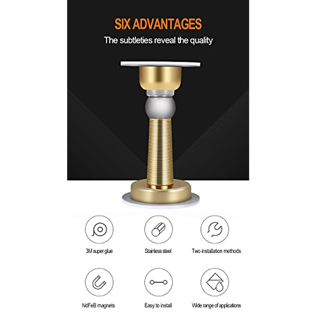 Door Stopper, Magnetic Door Catch,Magnetic Door Stop, 3M Double-Sided Adhesive Tape，Stainless Steel, No Drilling, Screws for Stronger Mount, Hold Your Door Open, for Wide Doors