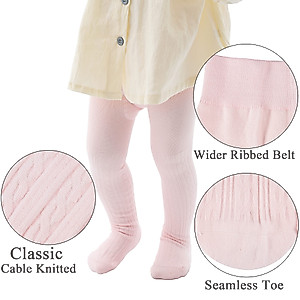 hakugoo Baby Tights Toddler Cable Knit Leggings 3 Pack Cotton Seamless Stockings Pantyhose for Toddlers (Pink+Purple+Dark Violet, 6-12 Months)