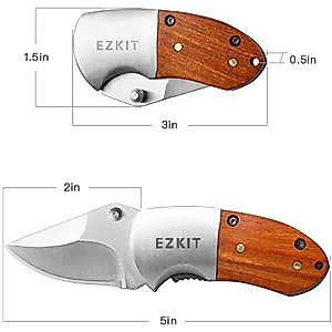 EZKIT Pocket Knife, Small Wood Handle 2in Blade Stainless Steel Everyday Carry Knife