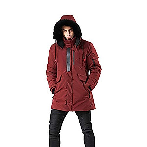 WEEN CHARM Men's Warm Parka Ski Jacket Water Resistant Puffer Jacket Long Winter Coat with Removable Faux Fur Hood