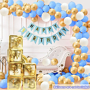 Baby Boxes with Letters, 6 Transparent Balloon Boxes with 78 Letters & Numbers, Clear Name Boxes for Baby Shower Birthday Bridal Wedding Gender Reveal Party Decorations Backdrop, Gold