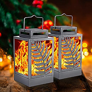 Walensee Solar Lights Outdoor with Flickering Flame (2Pack Grey) Upgrade Metal Solar Powered Lantern Landscape Leaf Decorative Hanging Lighting Waterproof LED Umbrella Light for Patio Garden Deck Yard