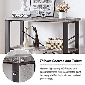 HOMBAZAAR Bookshelf, 3-Tier Vintage Industrial Book Shelf, Rustic Wood and Metal Bookcase and Bookshelves, Free Standing Storage Small Bookshelf for Living Room, Bedroom and Kitchen, Grey Oak