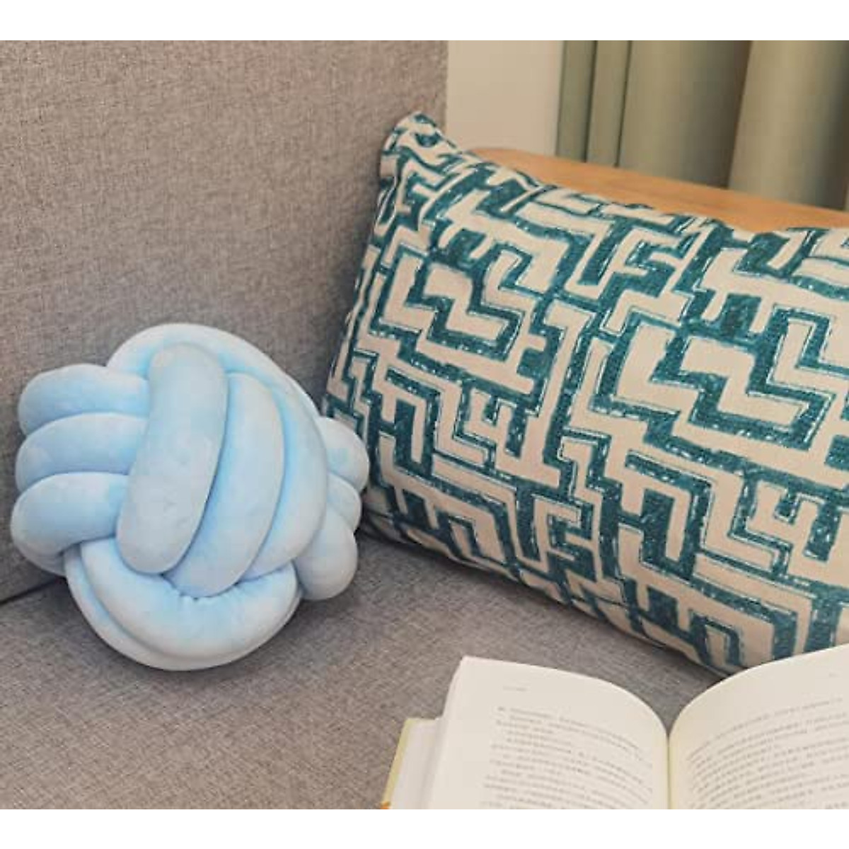 XIA ZHI Handmade Velvet Knot Ball Plush Throw Pillow -Elegant Cozy Toy Gift Home Bedroom Couch Office Sofa Decoration 8.66 inch (Light Grey)