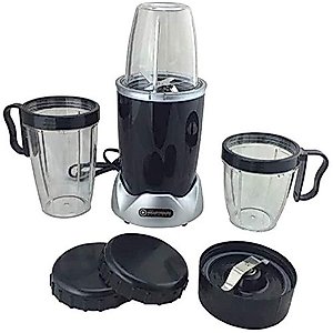 Bullet Blender Combo Mixer with 250W High Speed Fruit Vegetable Juicer Blender Coffee Grinder Blending & Grinding Blades with BPA free Tritan Travel Bottles for Frozen Fruit, Baby Food Spices Black