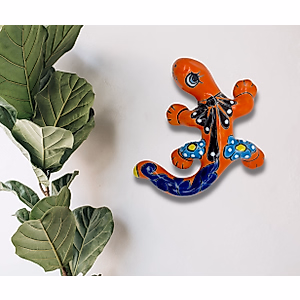 Colorful Ceramic Lizard - Talavera Pottery Mexican Garden Home Decor Creatures Salamander Dragonfly Animals Reptiles Hand-Painted Gecko Wall Art - Made in Mexico - Lagartija