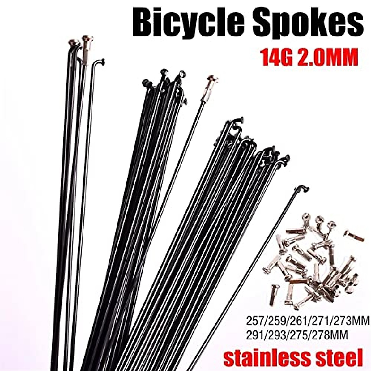 SEEMIE 20pcs 2.0MM Bicycle Spoke Wire Mountain Road Bike 304 Stainless Steel High Strength 259/261/271/273/291/293MM 26 27.5 29 Inch (Color : Elbow 271MMx12pcs)