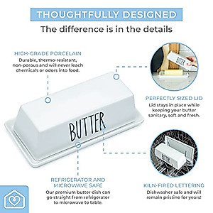 Heartland Home Porcelain Covered Butter Dish with Lid for Countertop (Without Handle). 7.6" x 3.8" Butter Holder Container for One Stick of Butter. Textured Tray Butter Keeper for Non Slip Storage