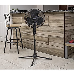Comfort Zone CZST161BTEBK 16” Oscillating Pedestal Fan, 3-speed Options, 90-Degree Oscillating Head, Adjustable Height and Tilt, Powerful Air Flow, Black