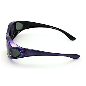 V.W.E. Womens Polarized Fit Over Glasses Sunglasses Rhinestone Rectangular Frame Temple Heart 60mm (Purple)