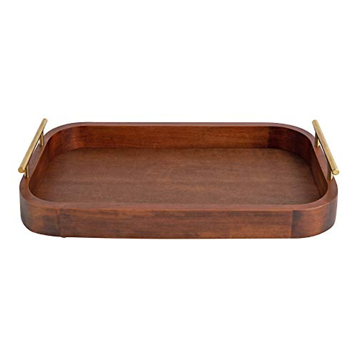 Kate and Laurel Lipton Mid-Century Rectangle Wood Tray, 10" x 18, Walnut Brown and Gold, Decorative Accent with Rounded Edges