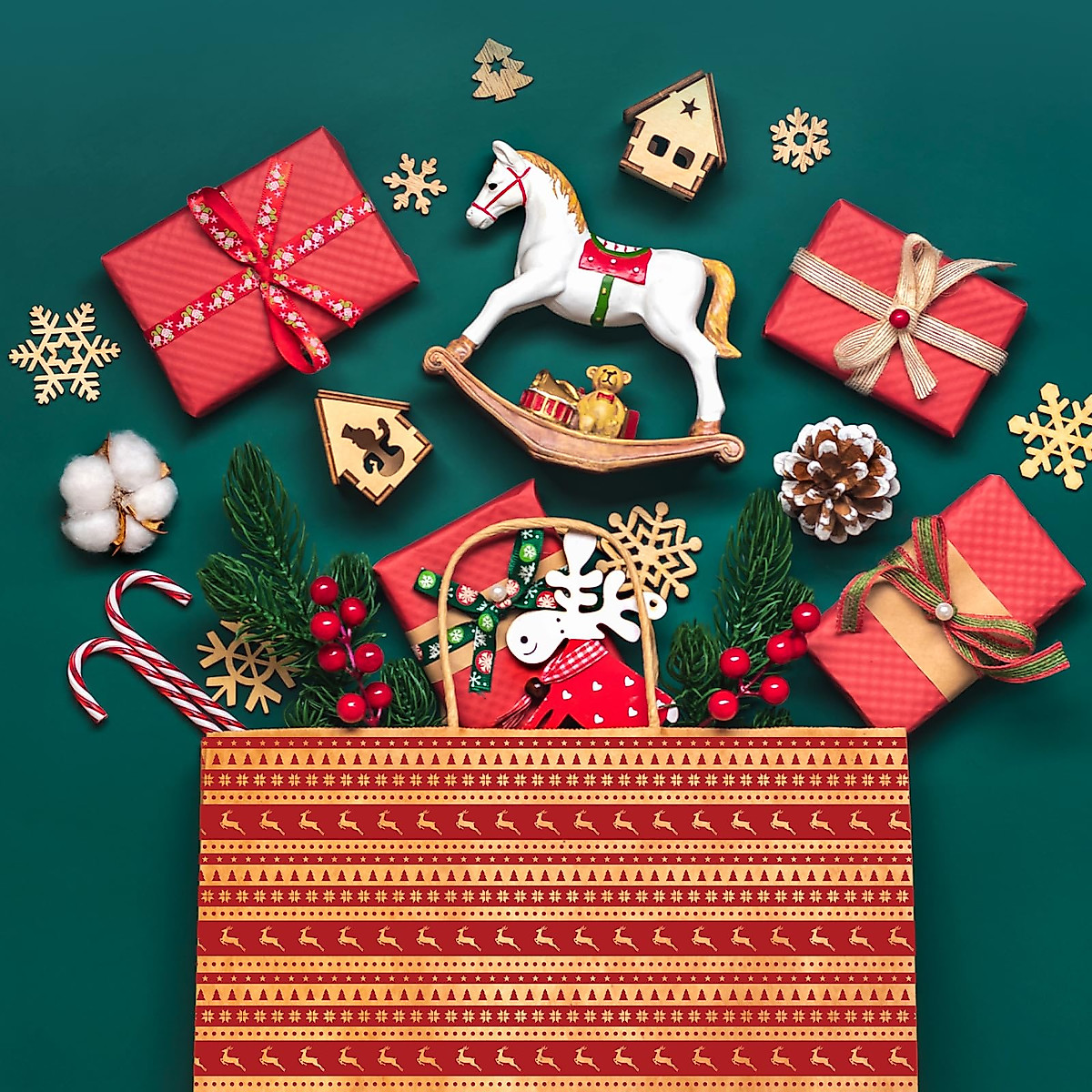 GSSUSA 30 Pack Christmas Gift Bags 7x8.6x3.3'' Paper Bags with Handles Bulk, Assorted Designs Christmas Craft Bags,Sturdy Xmas Party Favors Bags, Holiday, Goodie, Treat Bags, Retail Shopping bags