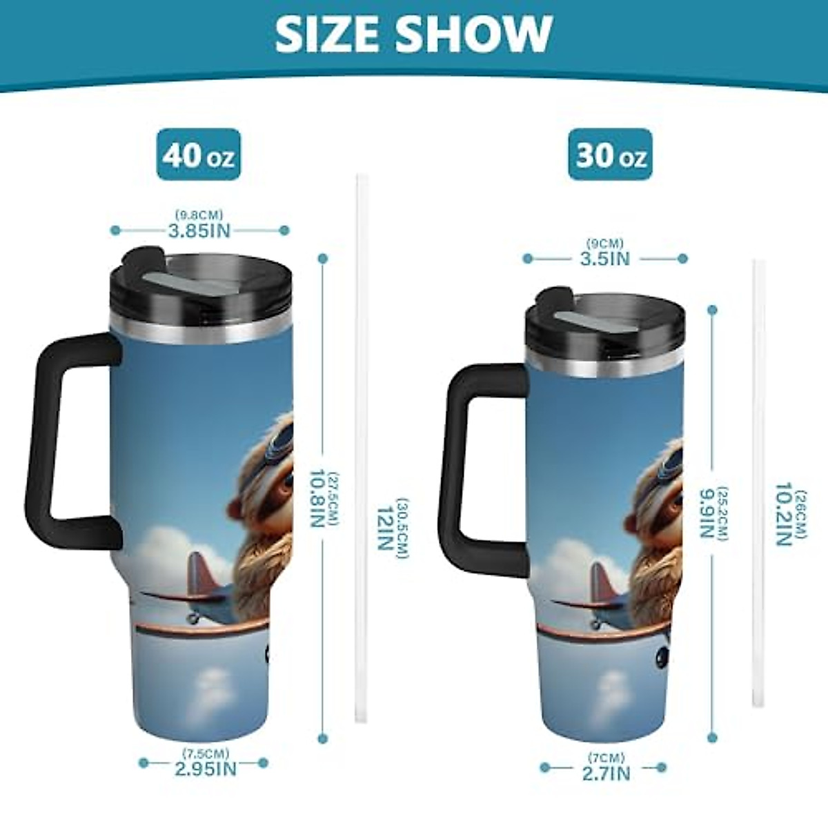 Exnundod 3d Sloth Driving Airplane Tumbler with Handle 40oz and Straw Insulated Tumblers Leak-proof Water Bottle for Car Travel