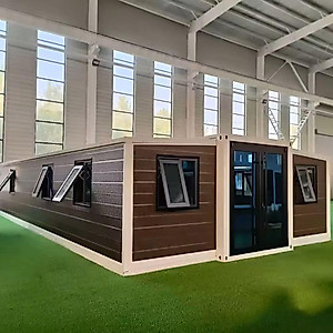 20FT Tiny House to Live in, Portable Prefab House with 2 Bedroom,1 Fully Equipped Bathroom and Kitchen, Prefabricated Container House for Adult Living, Foldable Mobile Home with Steel Frame