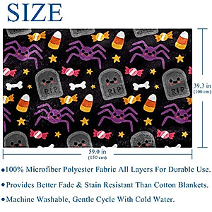 Halloween Spider Black Prints Soft Warm Cozy Blanket Throw for Bed Couch Sofa Picnic Camping Beach, 150×100cm