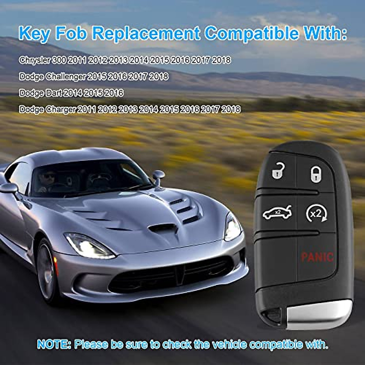 CAUORMOTE Keyless Entry Remote Control Car Key Fob for Dodge Dart Charger Challenger Chrysler 300, 5 Buttons Key Fob Replacement FCC ID M3N-40821302, Pack of 2