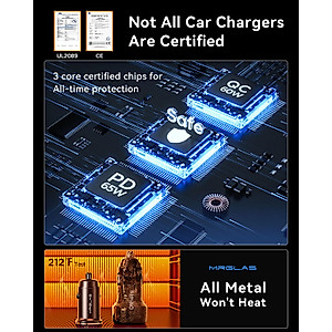 MRGLAS [2-Pack]125W USB C Car Charger, Mini Metal USB C Car Charger Adapter Fast Charging PD65W & QC60W Dual Port Type C Car Cigarette Lighter USB Charger for iPhone 15 14 ProMax iPad Samsung Macbook