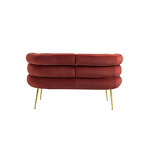 Loveseat Sofa Small Velvet Couch with Gold Metal Feet Modern Mini Settee Loveseat with Curved Back Comfy Accent Upholstered Cloud Sofa for Bedroom Small Spaces, 50'' Wine Red