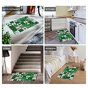 St Patrick's Day Doormat Rugs Outdoor/Indoor Lucky Shamrock Clover Gnomes Non-Slip Entrance Welcome Mat for Front Door/Kitchen/Bath/Bedroom/Patio/Entryway,16"x24", Green Buffalo Gingham Plaid