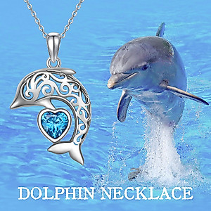 ONEFINITY Dolphin Necklace 925 Sterling Silver Dolphin Pendant Cute Animal Ocean Blue Heart New Years Necklace Jewelry for Women