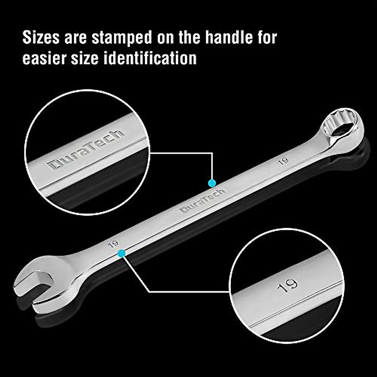 DURATECH Combination Wrench Set, SAE & Metric, 22-piece, 1/4'' to 7/8'' & 8-19mm, CR-V Steel, Organized in Wrench Holder