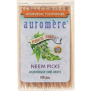 Auromere Ayurvedic Neem Toothpicks - Vegan, Natural, Non GMO, Made from Birchwood (100 Count) (1 Pack)