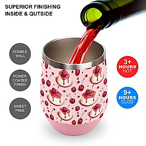 Cherry Panna Cotta Funny Wine Tumbler 12 Oz Stainless Steel Insulated Mug Double Wall Water Cup with Lid