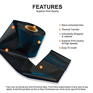 AVG Packaging Supplies 24-Rolls of Brand Name Compatible Thermal Transfer Printer Ribbon 4.33" x 1476'/110mm x 450m Black Standard Resin-Enhanced Wax Ribbons. Free and Same Day Shipping.