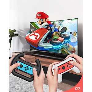 MoKo Steering Wheel & Grips for Nintendo Switch OLED 2021/Switch Joy-Con Controllers, 2 Pack Mariokart Racing Steering Wheel & 2 Pack Comfort Hand Grip Handle Kit for Mario Kart 8 Deluxe, Black&White