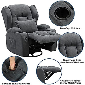 SAMERY Swivel Rocker Recliner Chairs, Manual Recliner Chair 360 Degree Swivel Nursery Rocking Chair Glider with Lumbar Pillow, Cup Holders, Side Pockets, Home Theater Seating, Fabric