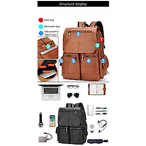 ENYIWH Men Backpack Purse Leather Vintage Multi Pockets Travel Bag Laptop Large Capacity Business Casual (Light Brown)