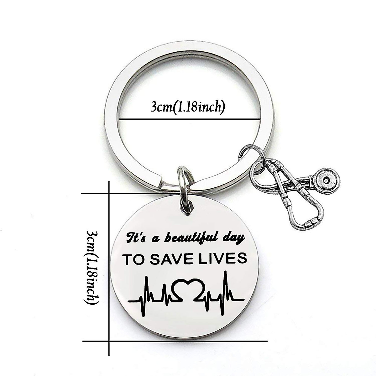 Heartbeat Keychain Gift for Nurse Doctor It's a Beautiful Day to Save Lives Medical Student Gift Stethoscope Charm Jewelry (beautiful day to save lives)