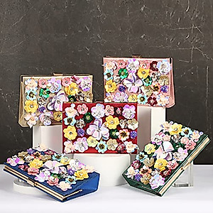 Lanpet Women Clutches Colorful Flower Evening Bag Sequins Satin Evening Clutch Bride Wedding Handbag