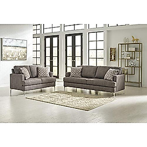 Signature Design by Ashley Arcola Modern Loveseat with Chrome Legs & Accent Pillows, Dark Gray