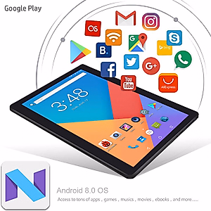 Tablet 10 Inch 2.5D Tempered Glass HD Display Dual SIM Card Slot Tablet ,Android 6.0,Quad Core Processor with Dual Camera /WiFi/Bluetooth/GPS (Black)