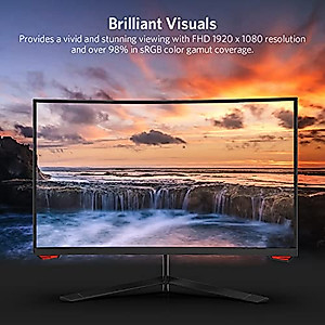 Fiodio 24'' 165Hz Refresh Rate Curved Monitor Full HD 1080P with HDMI Display Ports, VESA Compatible, Free-Tearing Eye Care Monitor for Home Office and Gaming (DP Cable Included)