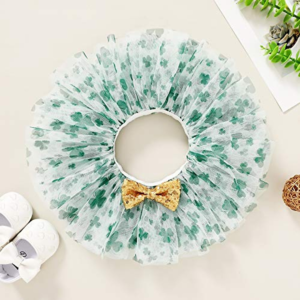 Newborn Infant Baby Girl My 1st St. Patrick's Day Outfit Short Sleeve and Tutu Dress Clove Clothes Set (Green-c, 0-3 Months)