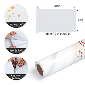 YENHOME 30"X200" White Marble Contact Paper for Countertops Waterproof Self Adhesive Marble Peel and Stick Wallpaper Peel and Stick Countertops for Kitchen Bathroom Cabinet Vinyl Counter Cover Glossy