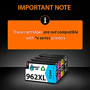 Smart Ink Compatible Ink Cartridge Replacement for HP 962XL 962 XL (Black XL & C/M/Y XL 4 Combo Pack) to use with Officejet Pro 9015 9010 9018 9022 9025 9020 9019 9013 9016 Officejet 9012