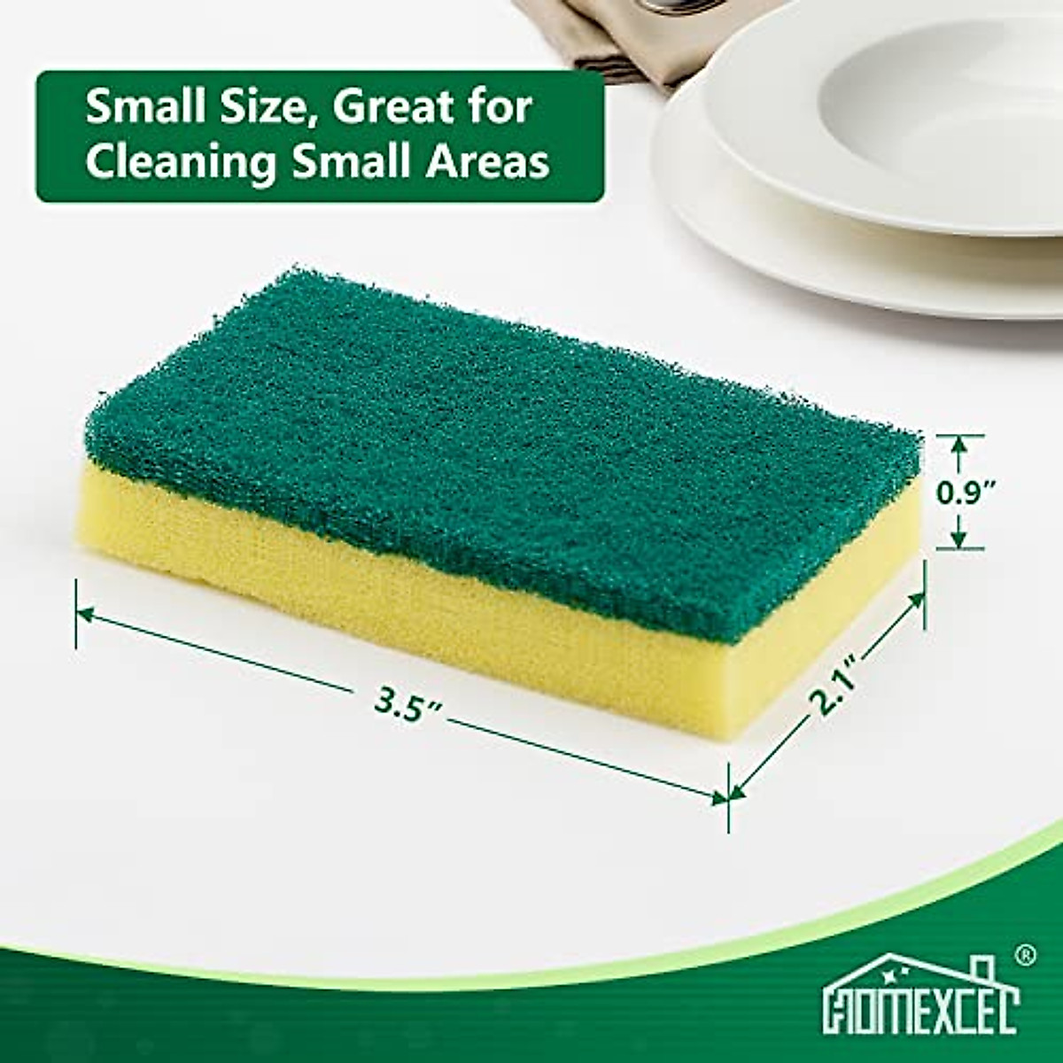 HOMEXCEL 24 Count Heavy Duty Scrub Sponges Kitchen,Small Dish Sponges for Kitchen,Flexible Household Cleaning,3.5"X2.1"X0.9"