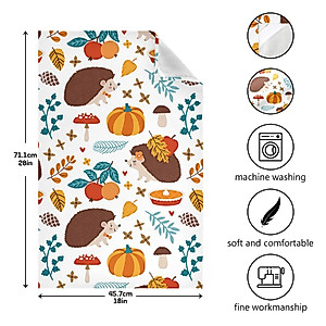 SLHKPNS Autumn Cute Hedgehogs Pumpkin Kitchen Dish Towel Set of 4,Autumn Floral Plants Thanksgiving 18x28in Absorbent Dishcloth Reusable Cleaning Cloths for Household Use