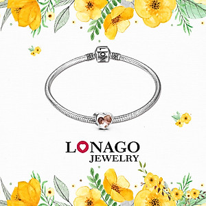 LONAGO Customized and Personalized Photo Charms Sterling Silver Heart Shaped Charm Beads (Shine Heart)