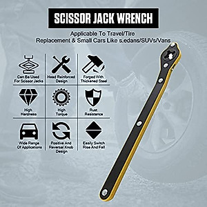 𝐉𝐚𝐜𝐤 𝐖𝐫𝐞𝐧𝐜𝐡, Auto Labor-Saving Car Jack Ratchet Wrench for Scissor Jack Metal Scissor Jack Wrench Garage Tire Wheel Lug Wrench Lift Speed Handle Tool Fit for Small Cars SUVs and Vans