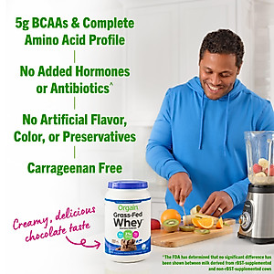 Orgain Whey Protein Powder, Creamy Chocolate Fudge - 21g Grass Fed Dairy Protein, 5g BCAAs, 4g Prebiotic Fiber, No Sugar Added, No Added Hormones, Gluten Free, Kosher, For Shakes & Smoothies - 1.82lb