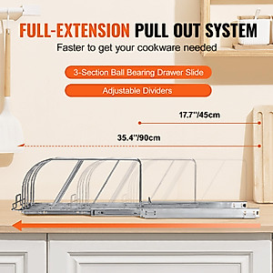 VEVOR Pan and Pot Rack, Expandable Pull Out Under Cabinet Organizer, Cookie Sheet Baking Pans tray Organization, Adjustable Wire Dividers, Steel Lid Holder for Kitchen Cabinet & Pantry Storage, 13.8"W