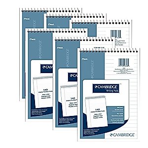 Mead Cambridge Wide Ruled Stiff Back Durable Cover Writing Pads, 6 x 8 3/8 in, 140 Sheets (6 Pack)