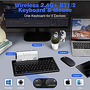 UrbanX Compact Rechargeable Wireless Multi-Device Bluetooth Keyboard and Mouse Combo with Bracket for Microsoft Surface Duo 2 Supports Windows, macOS, Android, PC, Mac, Laptop, Smartphone, Tablet