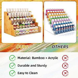 LUMAMU Paint Organizer, 5 Tiers Craft Paint Storage Organizer, Bamboo Paint Holder Organizer for 2oz Paint Tube and Bottles, Paint Storage Rack for Miniature Paints